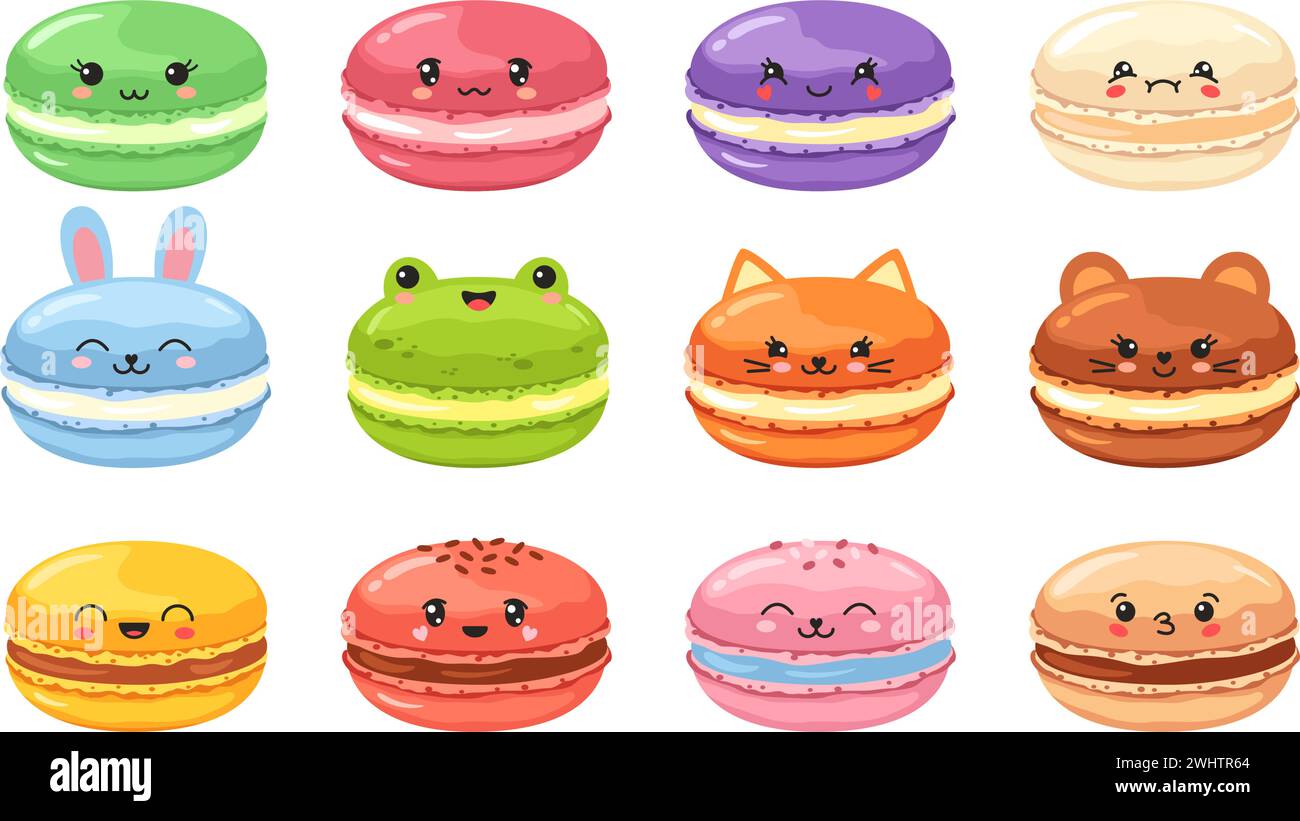 Kawaii macaron. Cute animal macarons, french sweet dessert for ...