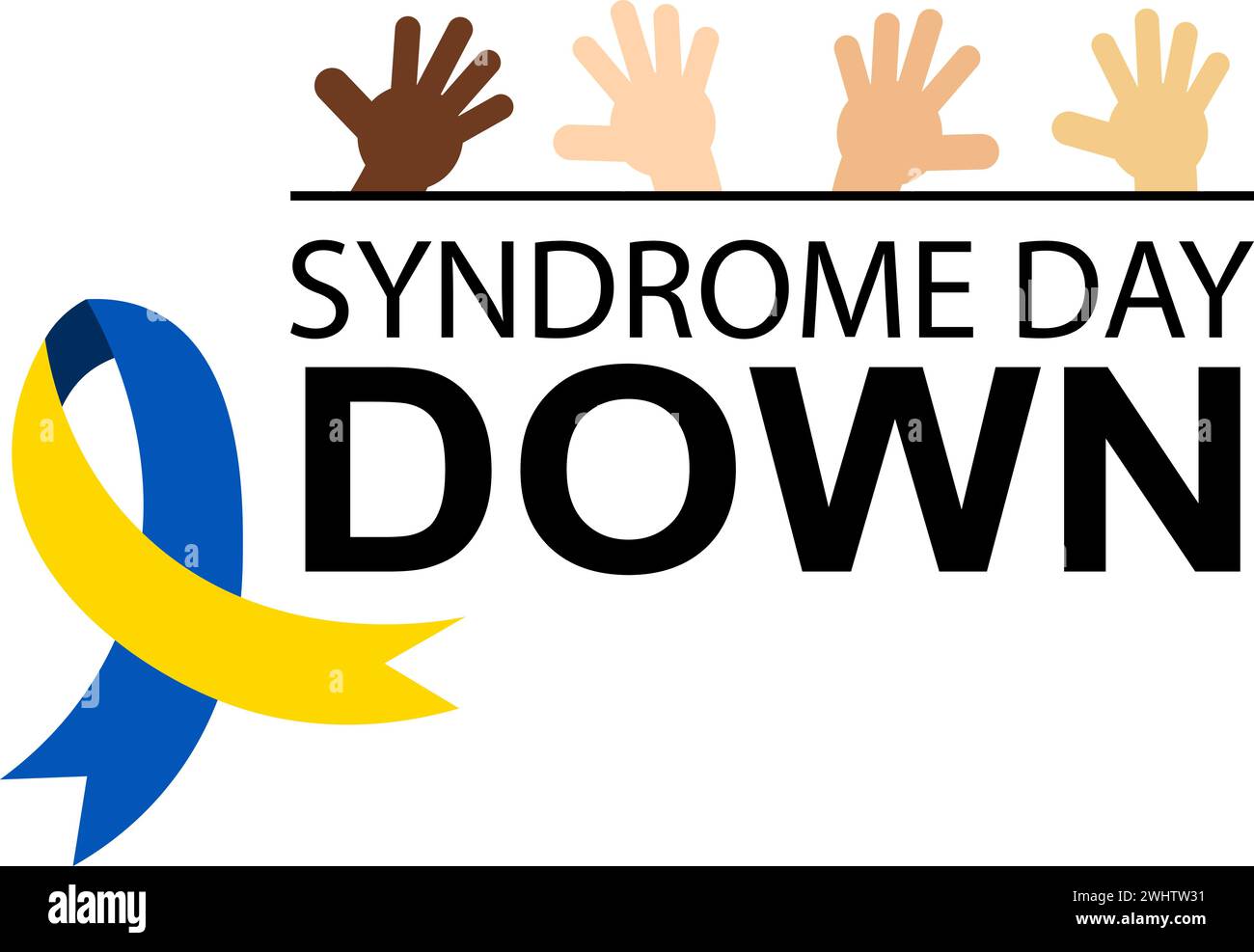 World Down syndrome day. Hands, ribbon and inscription on a transparent ...