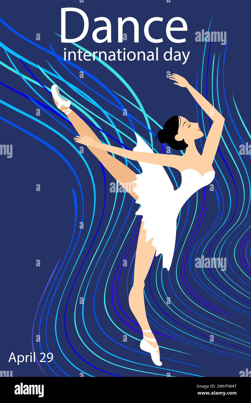 Dance Day. Ballerina and light waves on a blue background. Design ...
