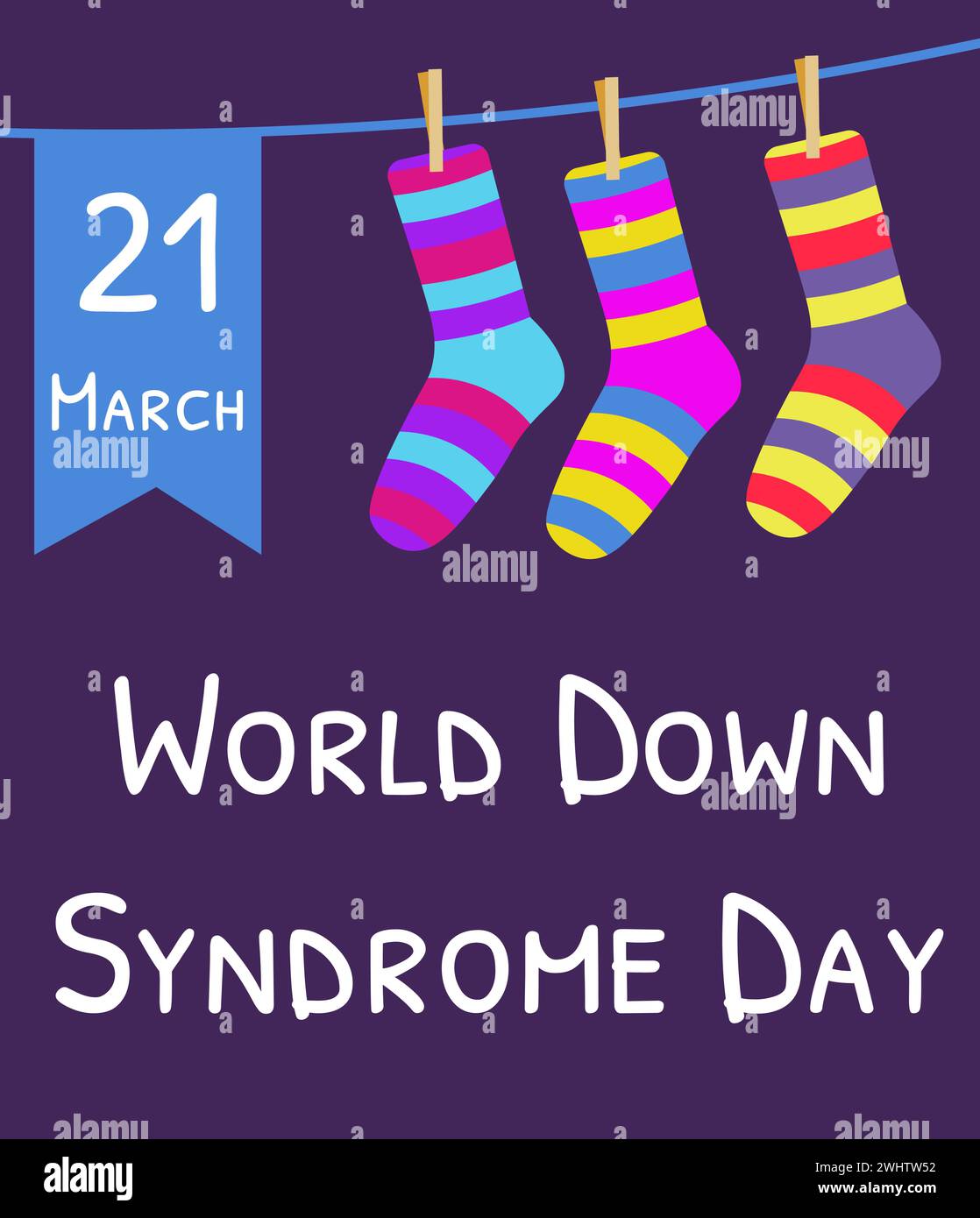 World Down syndrome day. Striped socks on a dark background. Down ...