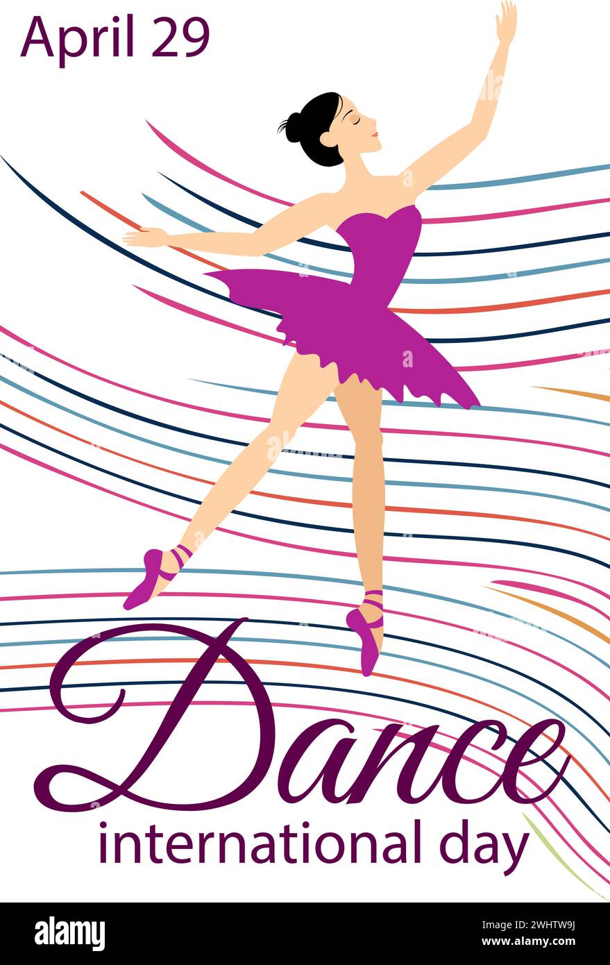 Dance Day. Ballerina and waves on a transparent background. Design ...