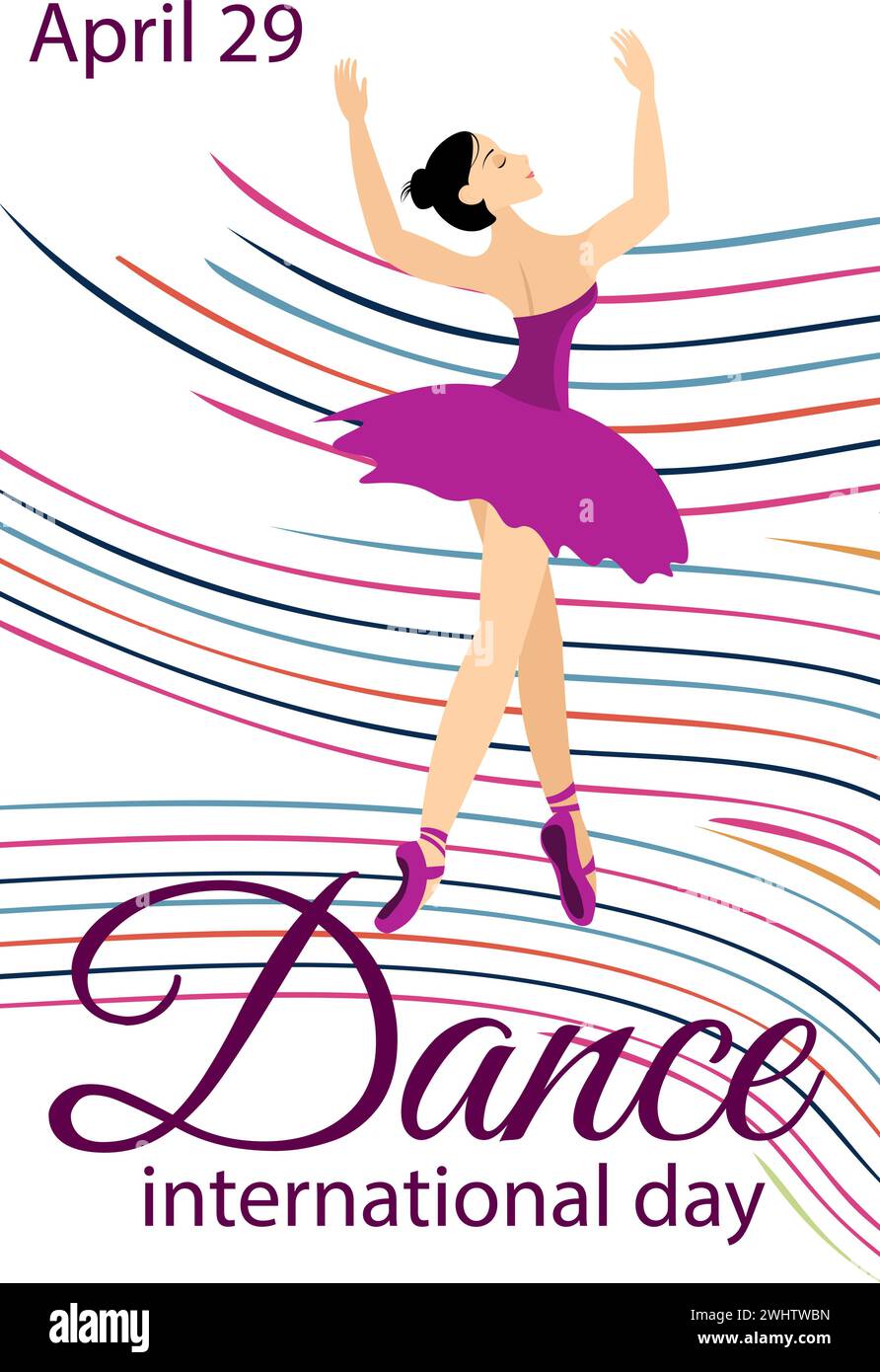 Dance Day. Ballet dancer and waves on a transparent background. Design ...