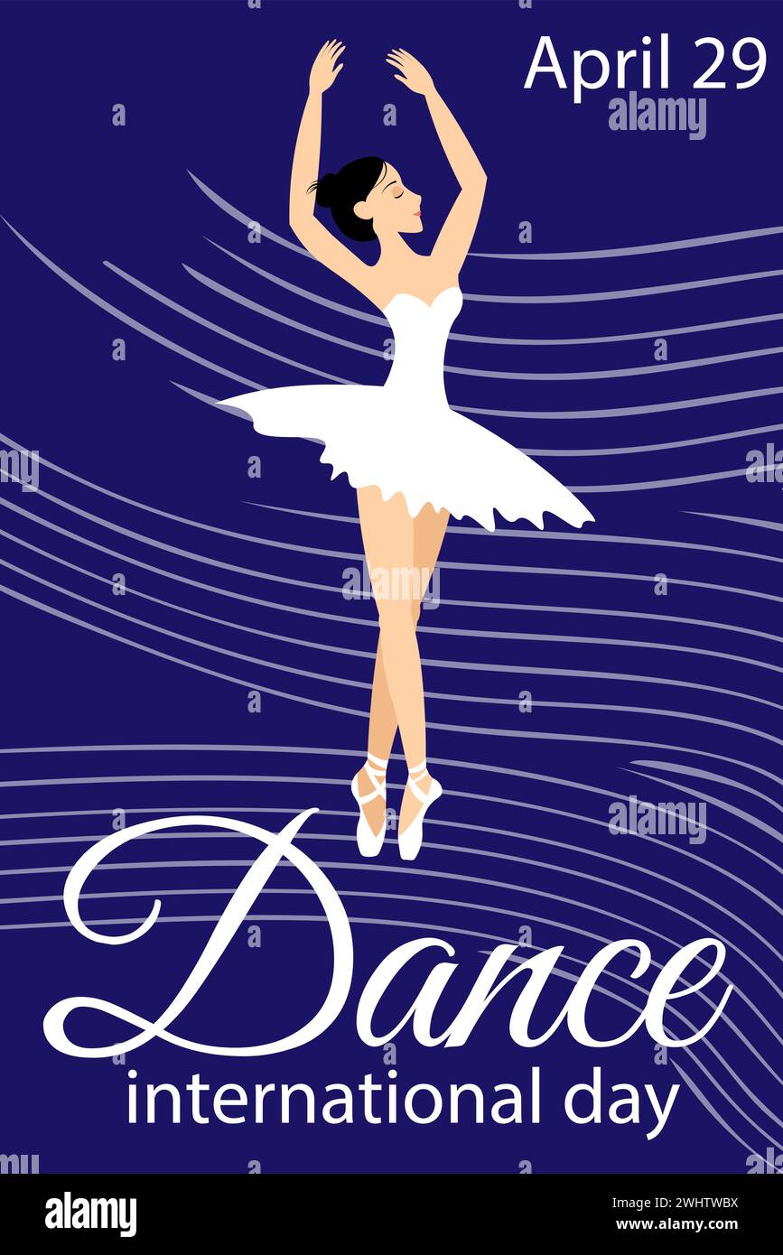 Dance Day. Ballerina and white waves on a blue background. Design ...