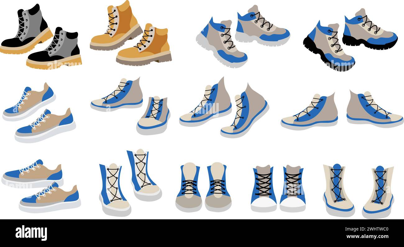 Shoe collection. Shoes with different soles for men and women. Flat ...