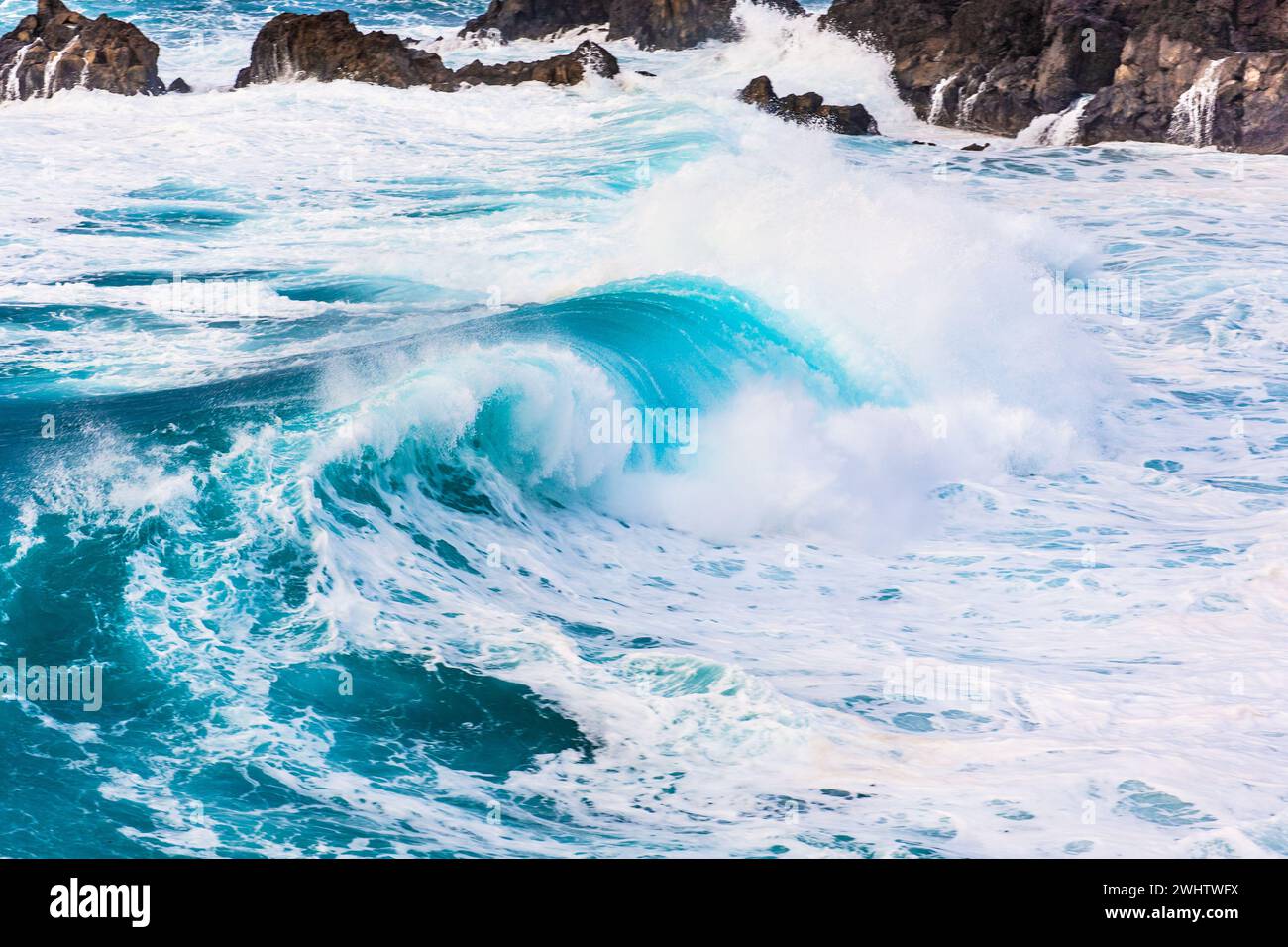 beautiful blue high dangerous waves at the atlantic ocean as nature ...