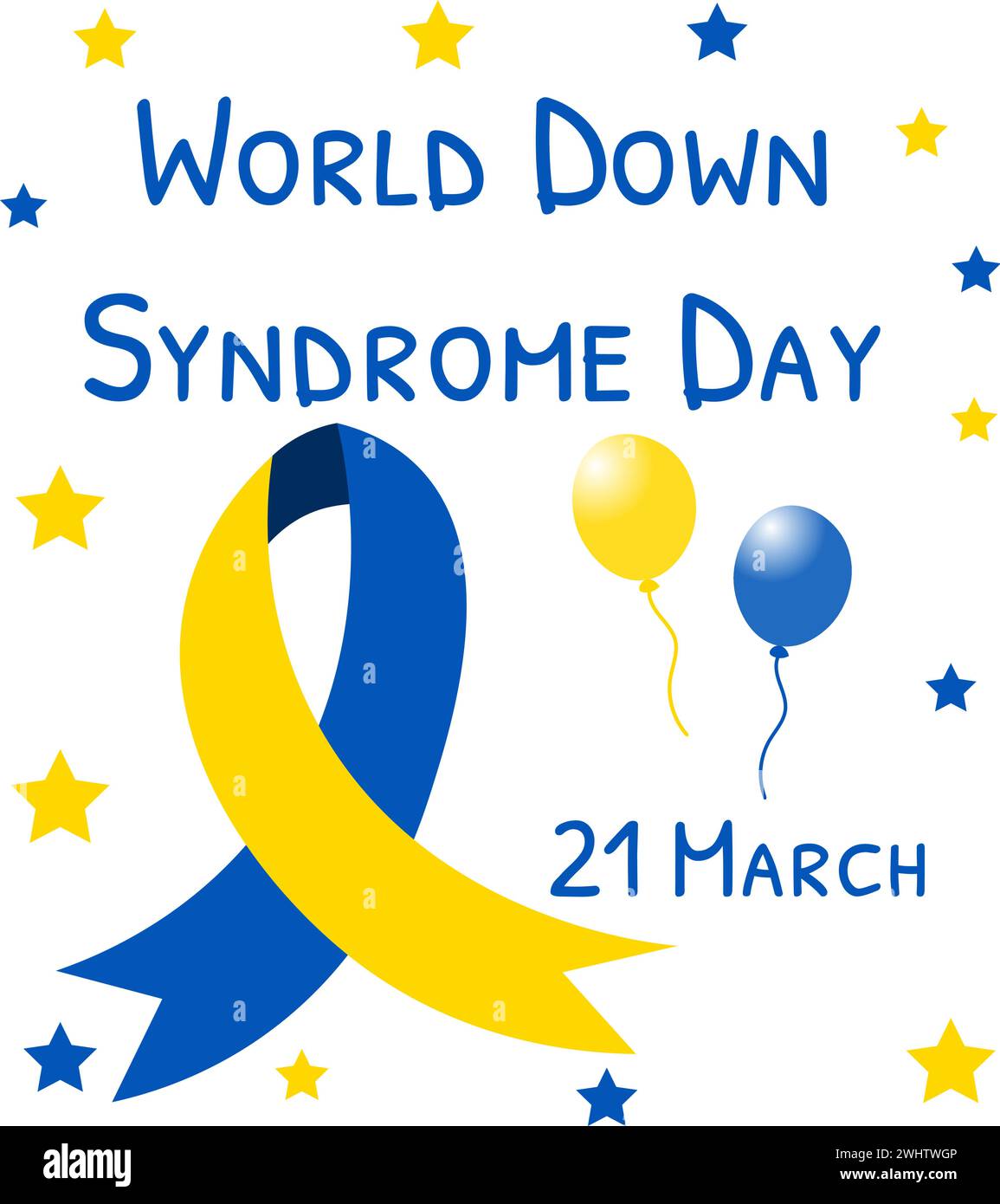 World Down syndrome day. The inscription, ribbon, stars and balloons on ...