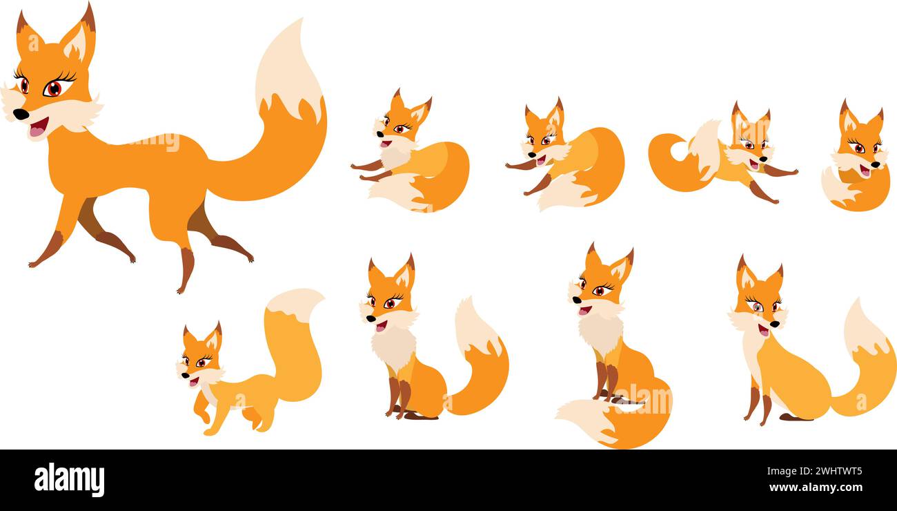 Funny collection of red foxes in different poses. Emotional funny ...