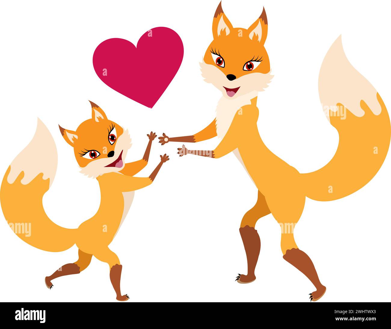 Funny red fox collection. Little fox, mother fox and heart. Emotion ...