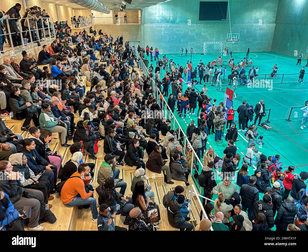 Paris, France, High Angle, Large Crowd People, Audience, Adidas Arena ...