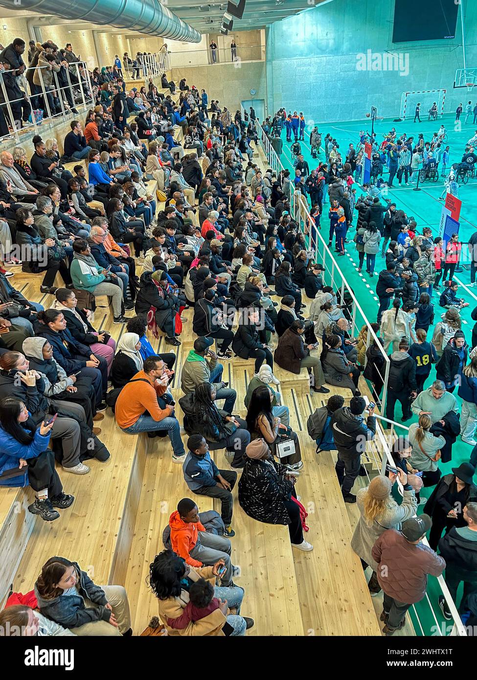 Paris, France, High Angle, Large Crowd People, Audience, "Adidas Arena ...