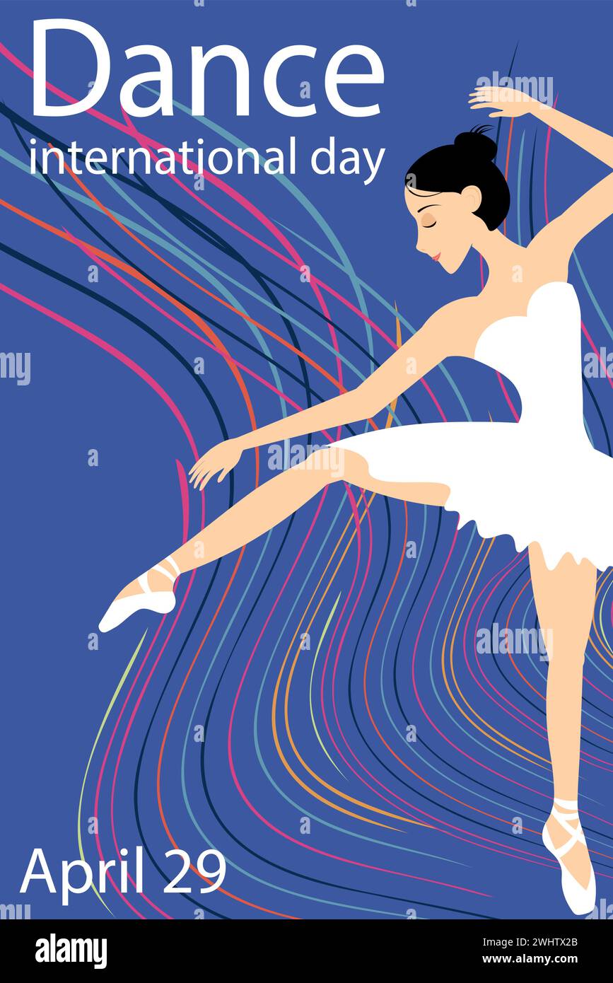 Dance Day. Ballerina and waves on a blue background. Design template ...