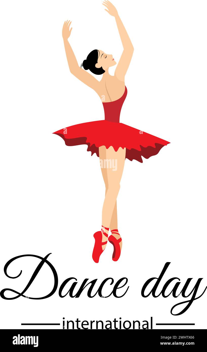 International Dance Day. Ballet dancer in red on a white background ...