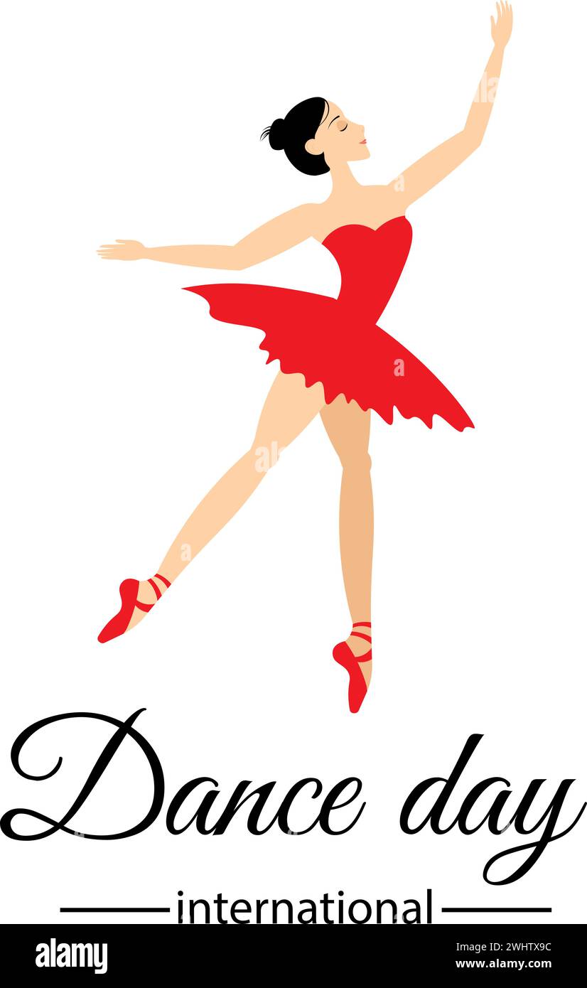 International Dance Day. Ballet dancer in red on a transparent ...