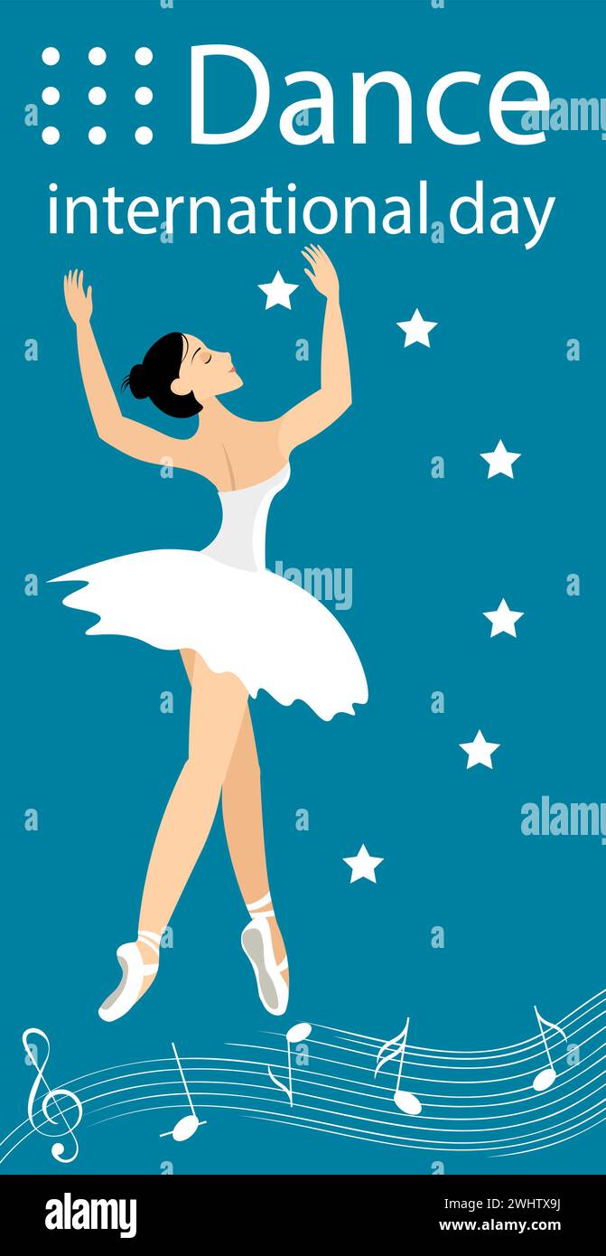International Dance Day. Ballet dancer and stars on a blue background ...