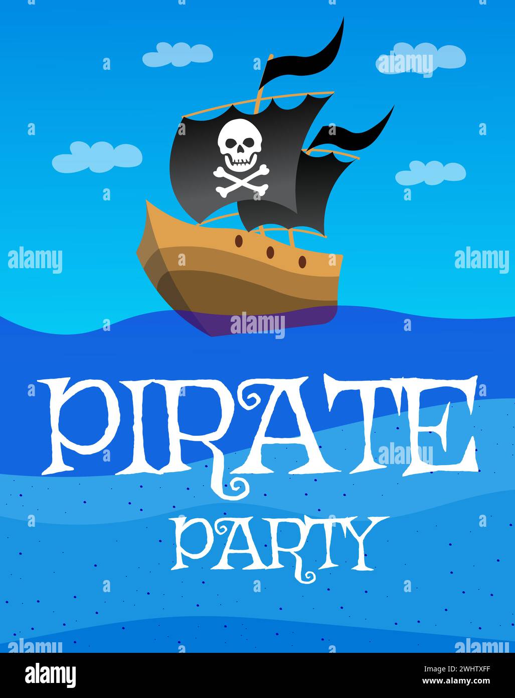 Pirate adventure. Poster invitation to a pirate party. A pirate ship is ...