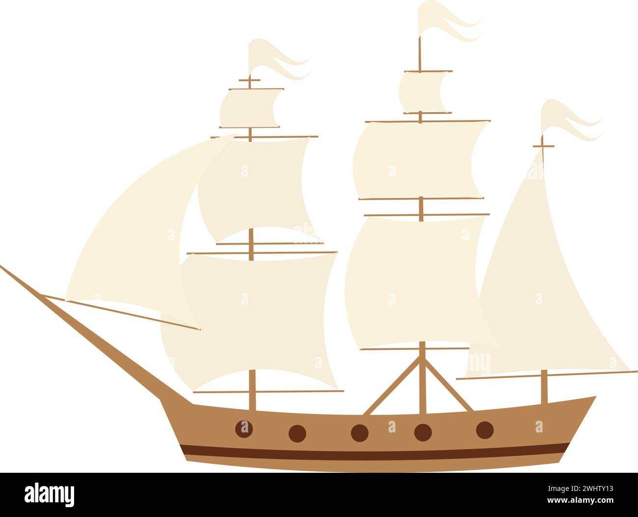 Cartoon sailboat. Sailboat on a transparent background. Vector ...