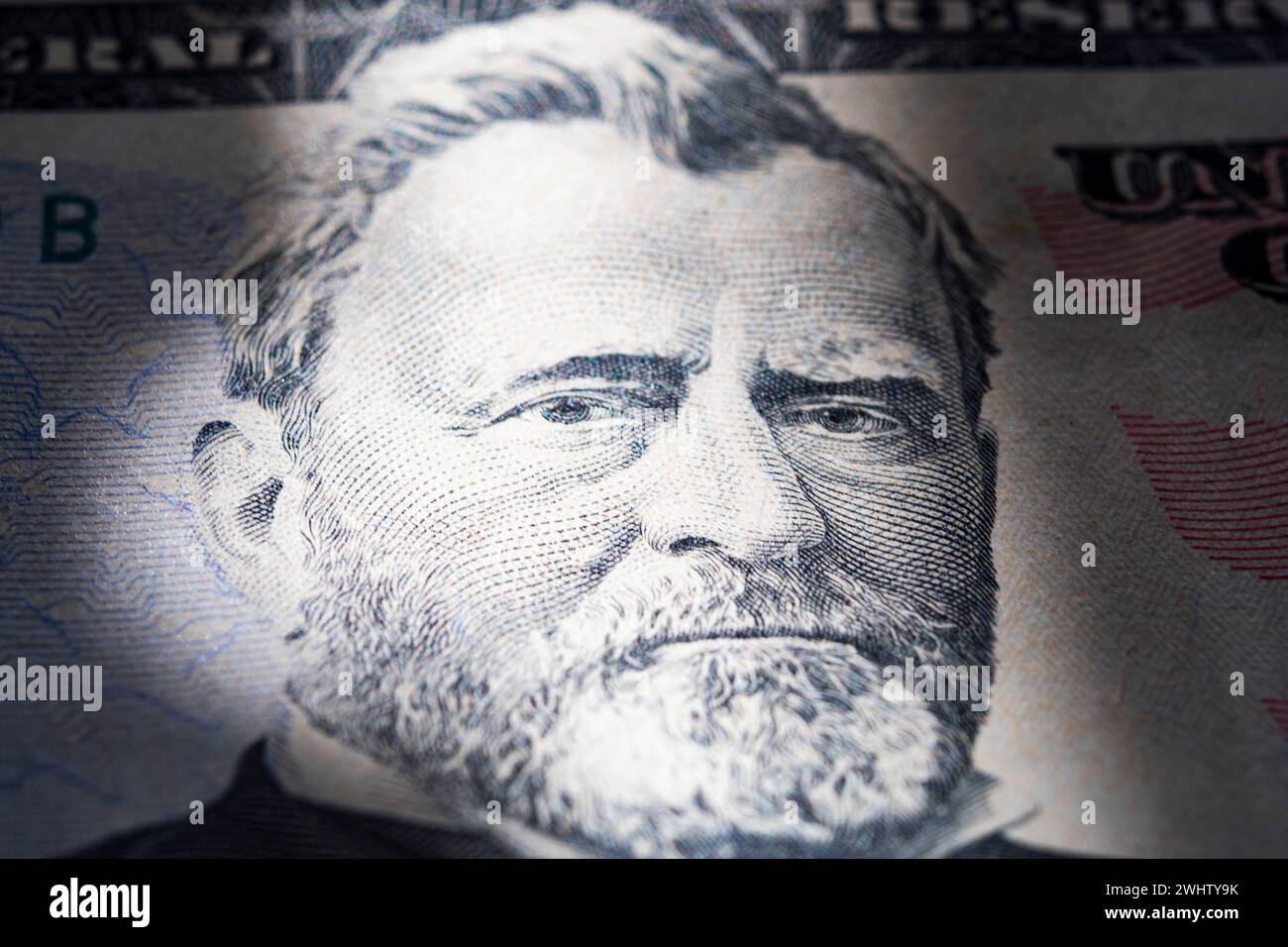 Close-up portrait of Ulysses Grant on 50 dollar bill, finance ...