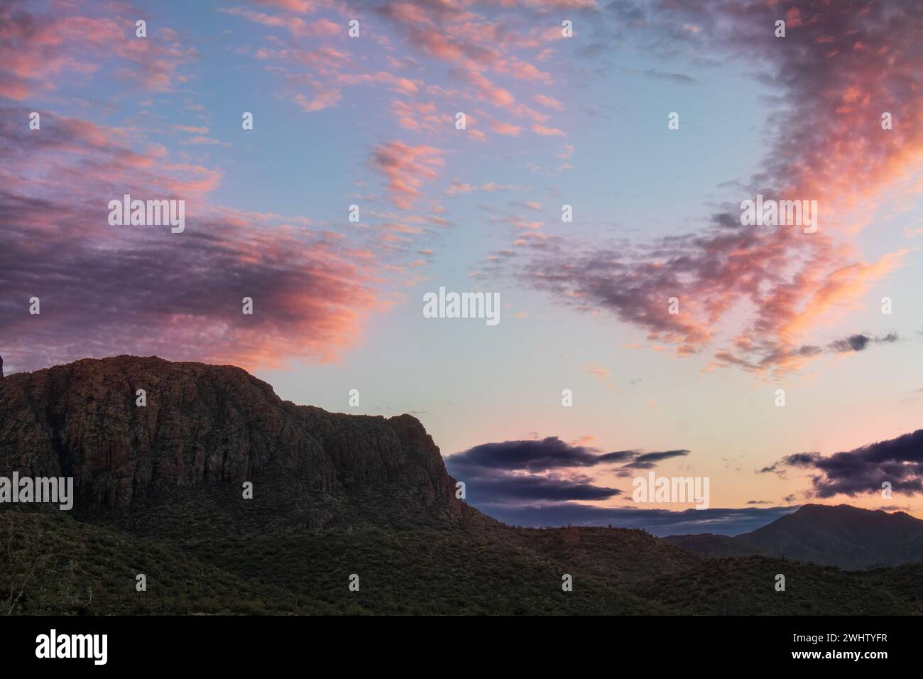 The Sky Is On Fire At Superstition Mountain Stock Photo - Alamy