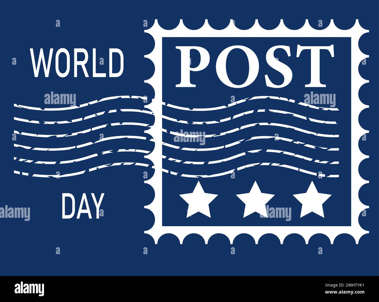 World Post Day. White postage stamp and stars. Mail delivery. Poster ...