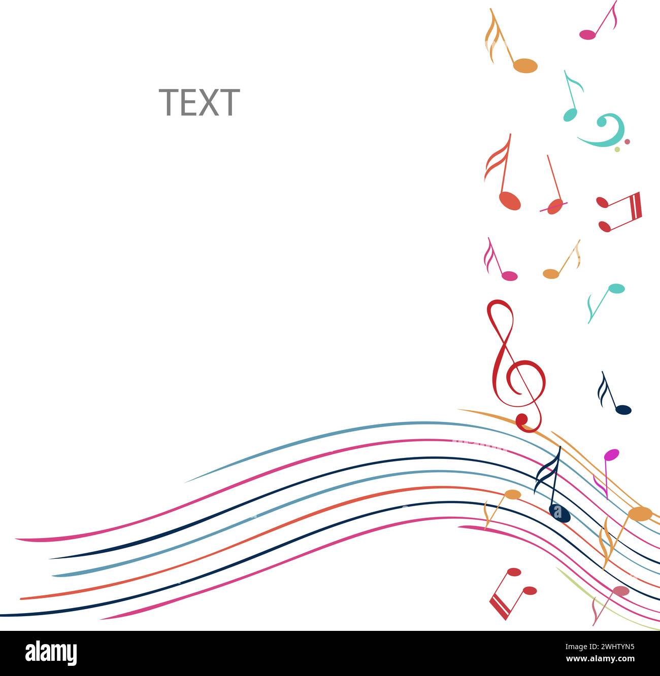 Music Design. Multicolored notes and musical wave on a white background ...