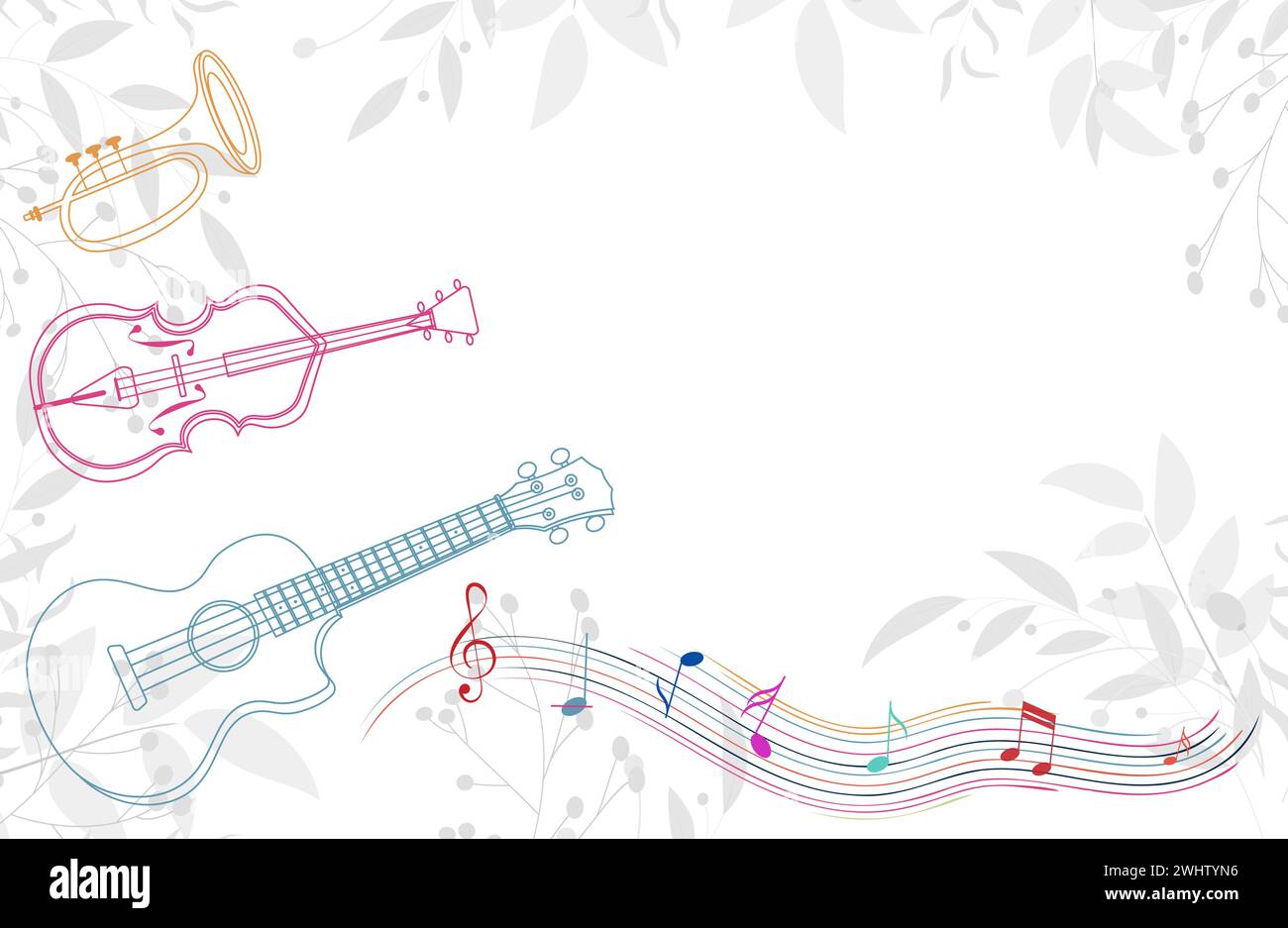 Music Design. Musical instruments and musical wave on a background with ...