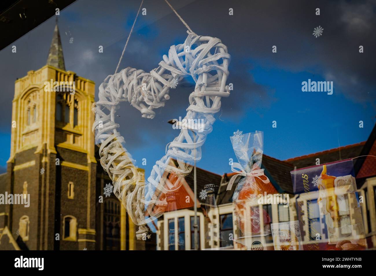 'I love Pontcanna' image. White heart in a shop window with reflection ...