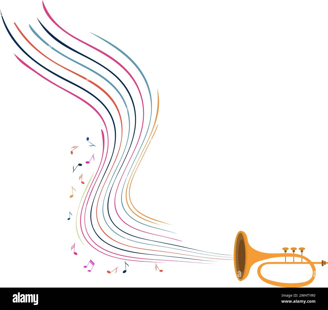 Music Design. Trumpet and big musical wave. For concerts, music ...