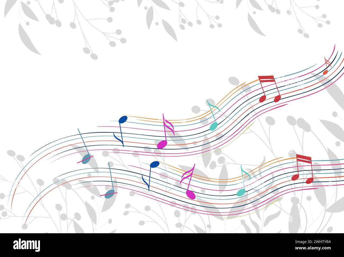 Music Design. Two musical waves on a background with leaves. For ...