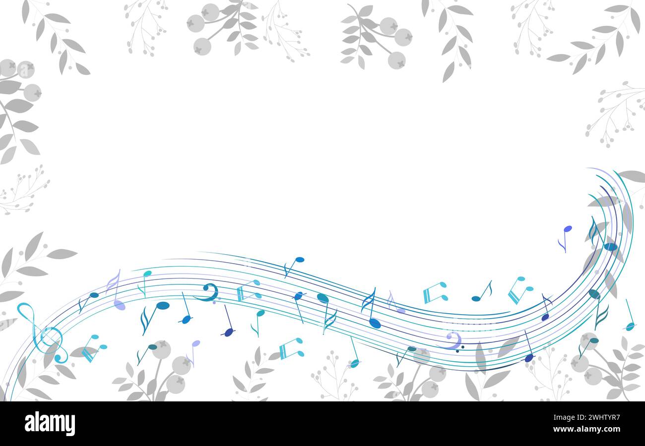 Music Design. Blue musical wave on the background of leaves. For ...