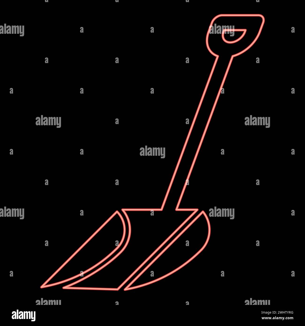 Neon winter snow shovel clearing red color vector illustration image ...
