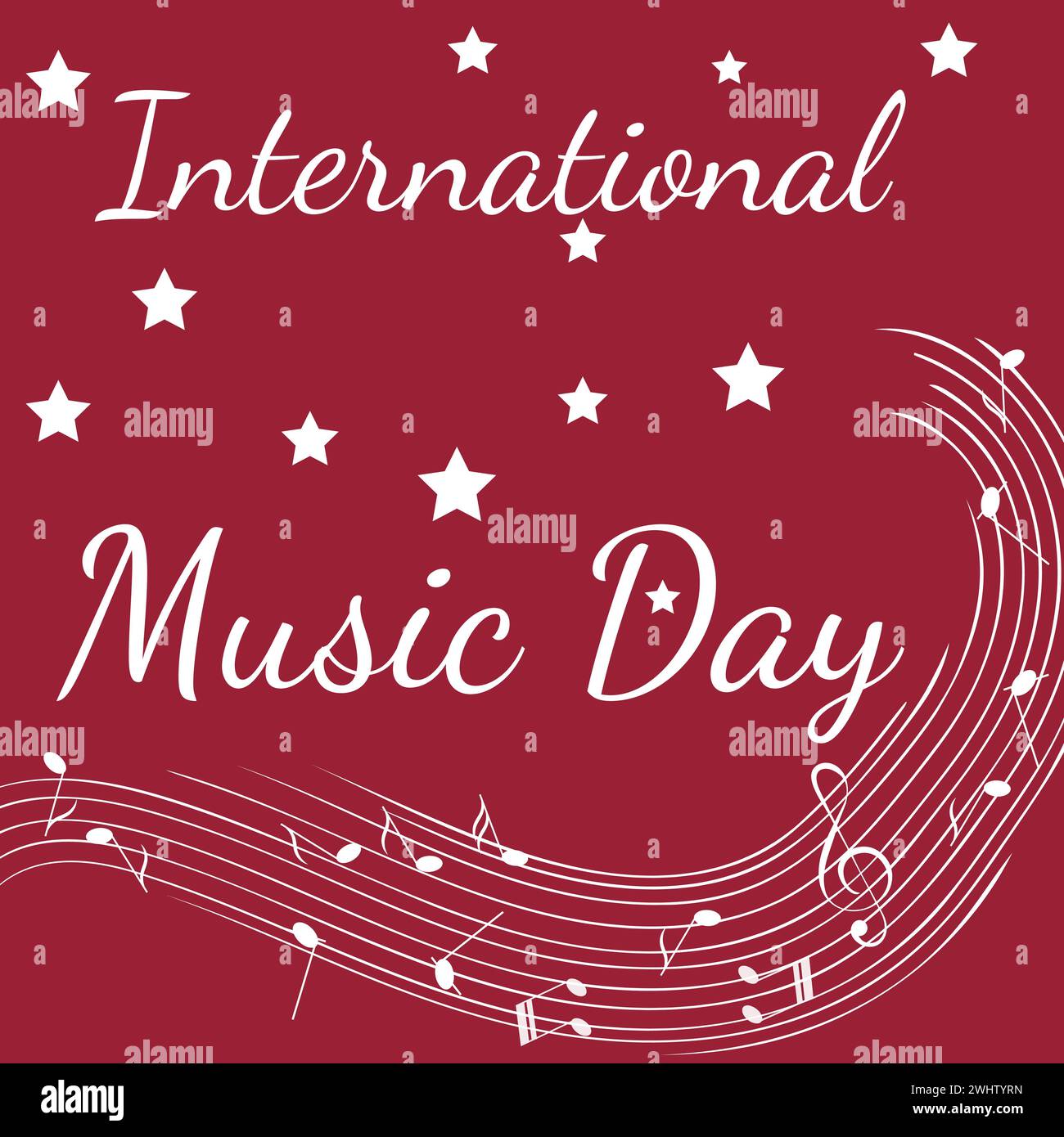 Music Design. Music day inscription, musical wave and stars. For ...