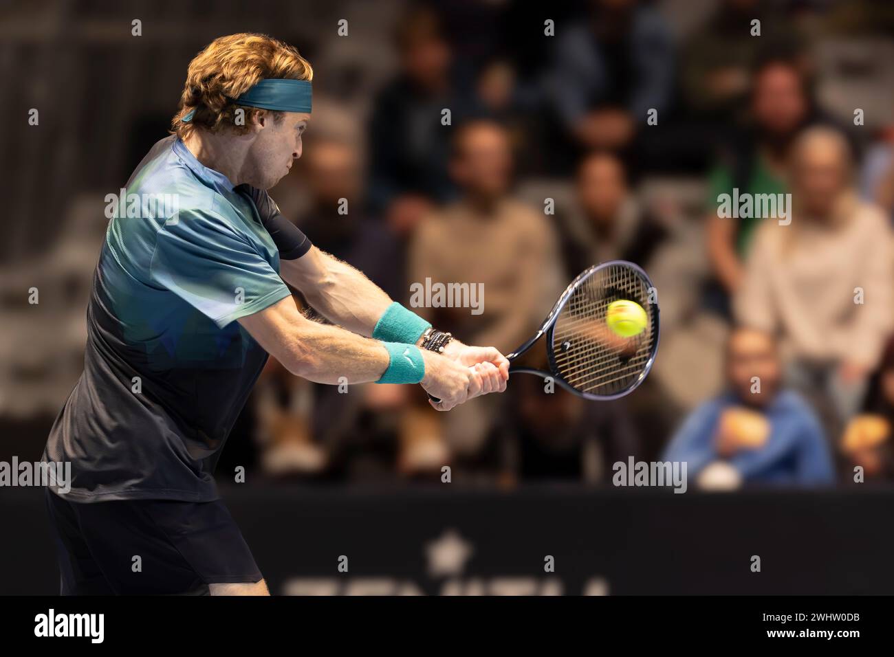 Oslo, Norway 11 February 2024 Andrey Rublev of Russia in action against Alex De Minaur of ...