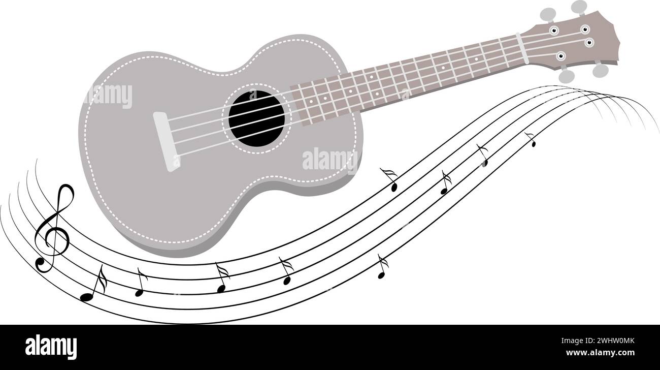 Musical instruments. Ukulele guitar with musical wave horizontal ...