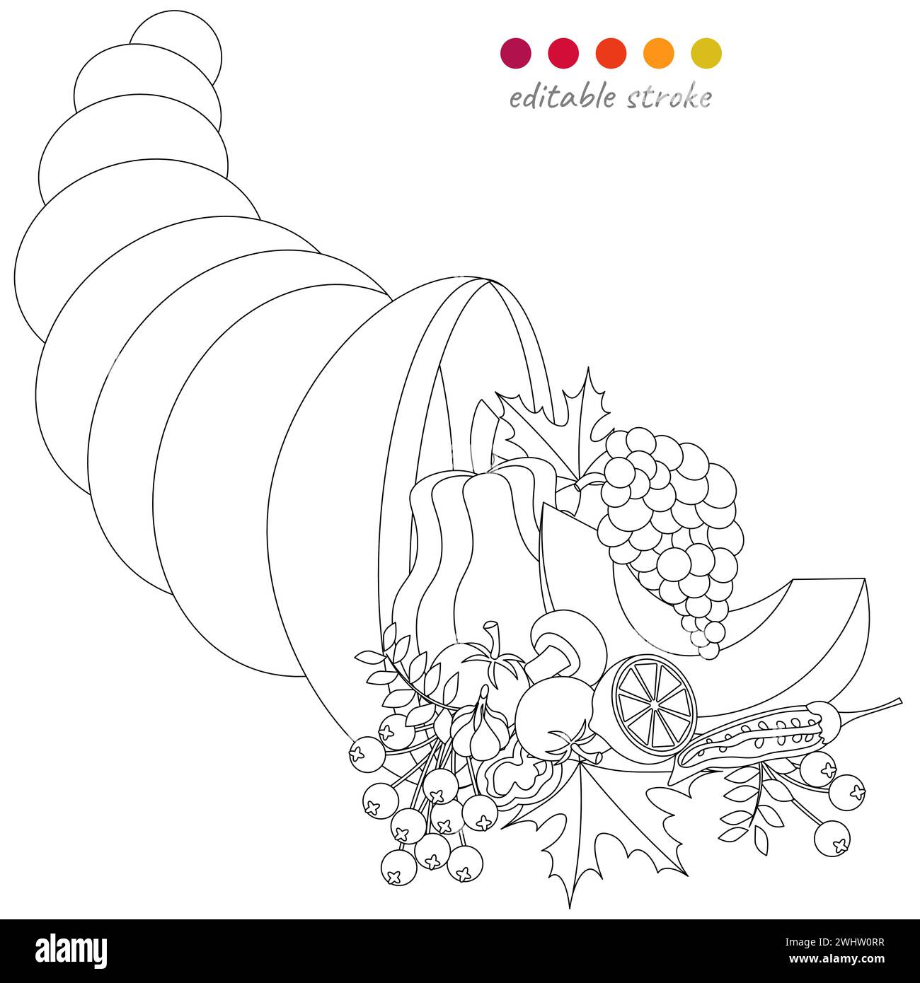 Still life with cornucopia, pumpkin and vegetables. Autumn collection ...