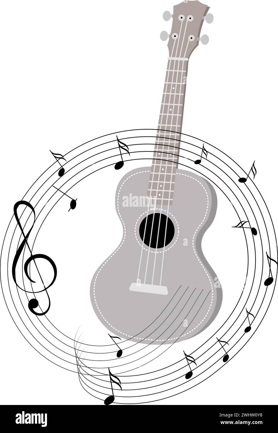 Musical instruments. Guitar ukulele in a circle of notes. Vector ...