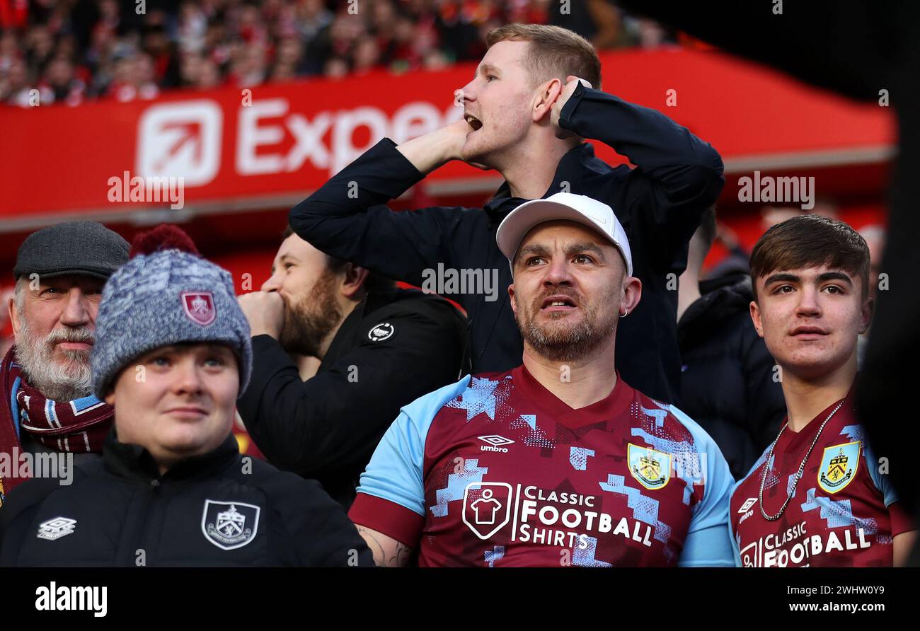 Burnley fans during the Premier League match at Anfield, Liverpool ...