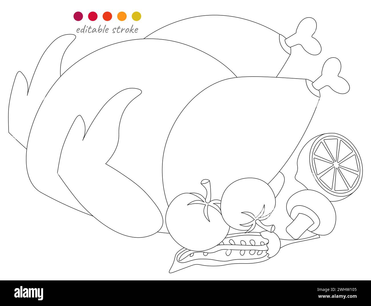 Still life with roasted turkey and vegetables. Autumn collection ...