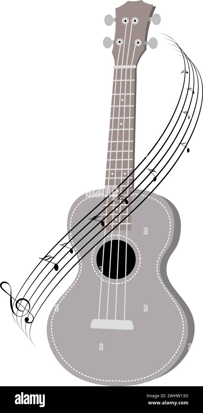 Musical instruments. Ukulele guitar with musical wave vertical. Vector ...