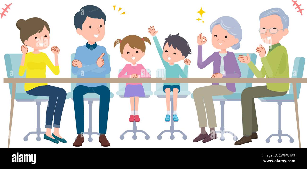 3 generation family in a fun atmosphere.Vector art that is easy to edit ...