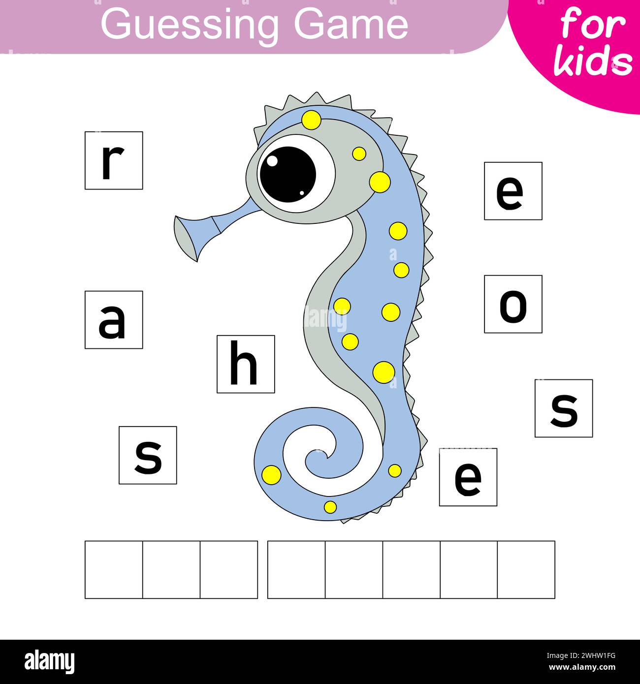 Guess the word. Sea Horse. Logic puzzle game for kids to learn English ...