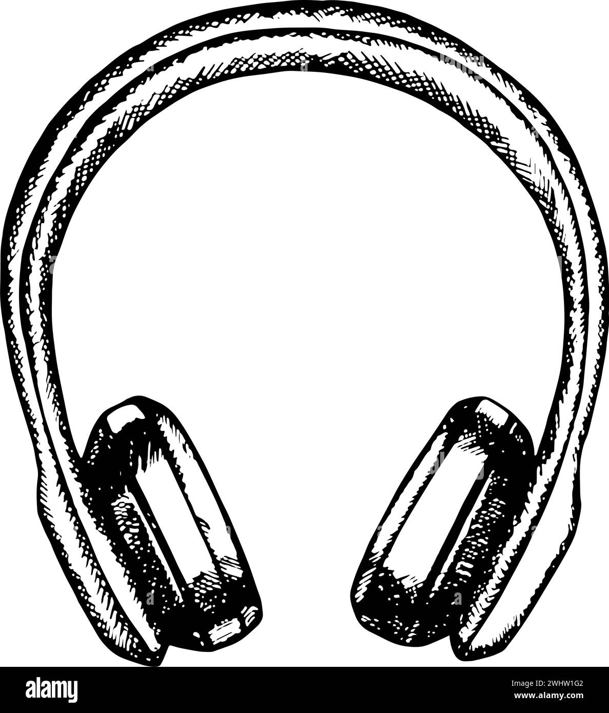 Headphones, graphic vector black and white illustration. Isolate it ...