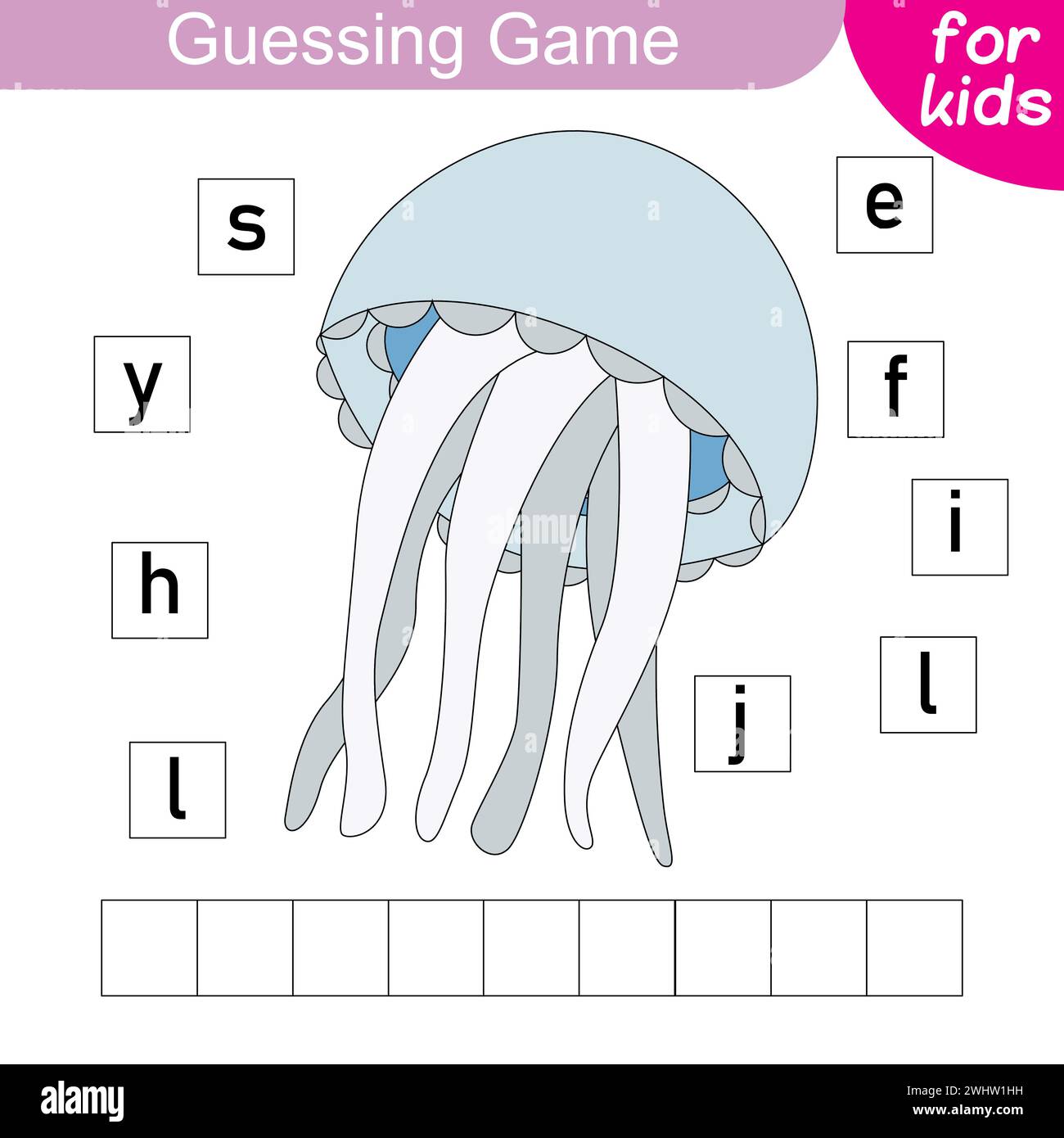 Guess the word. Jellyfish. Logic puzzle game for kids to learn English ...