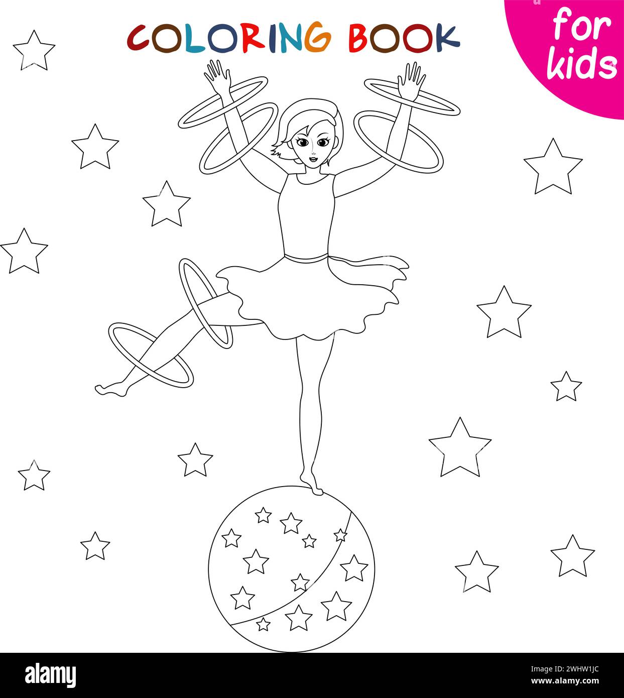 Circus characters. Girl acrobat in the circus arena. Editable vector ...