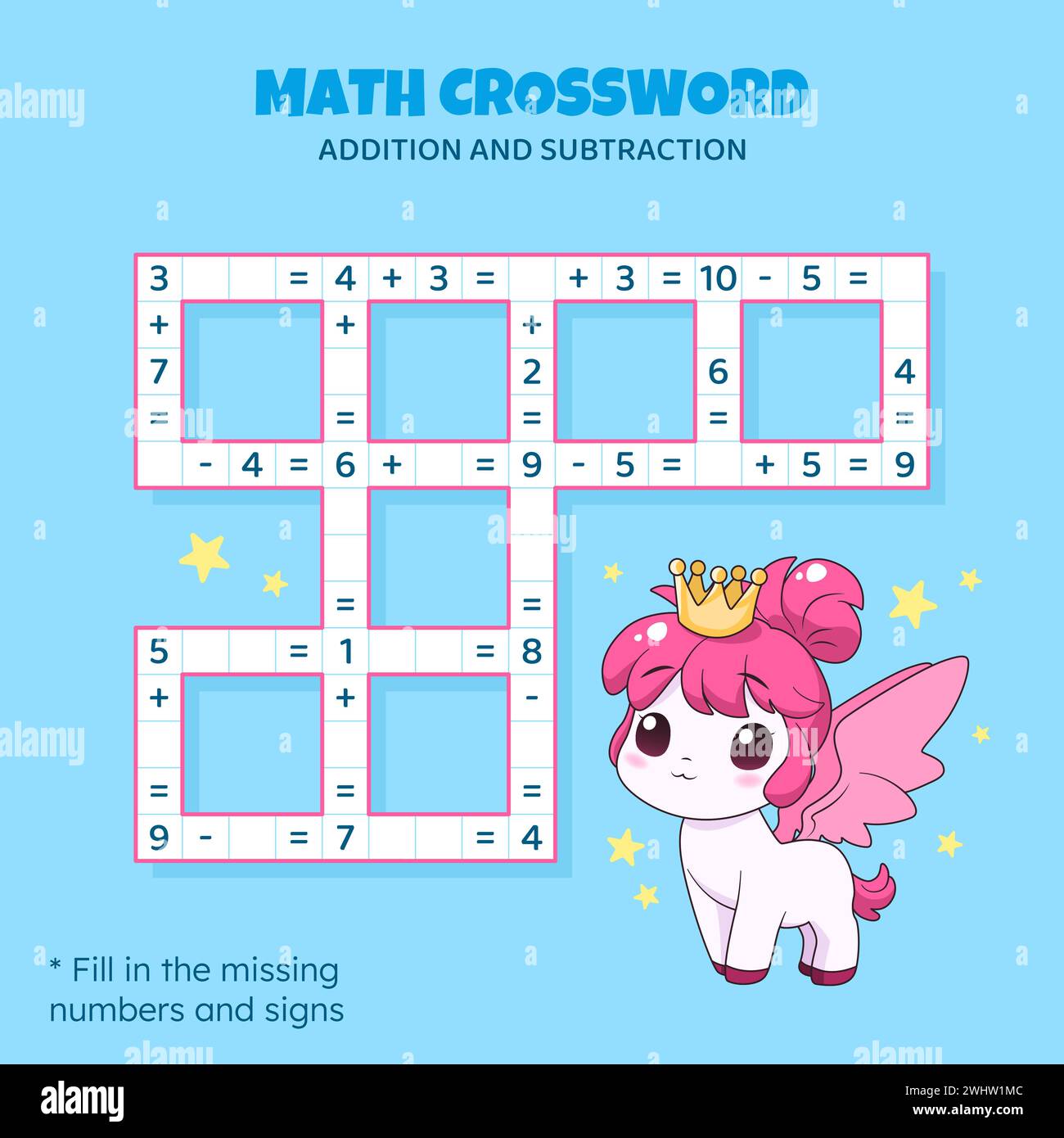 Math Crossword puzzle. Addition and subtraction Stock Vector Image ...