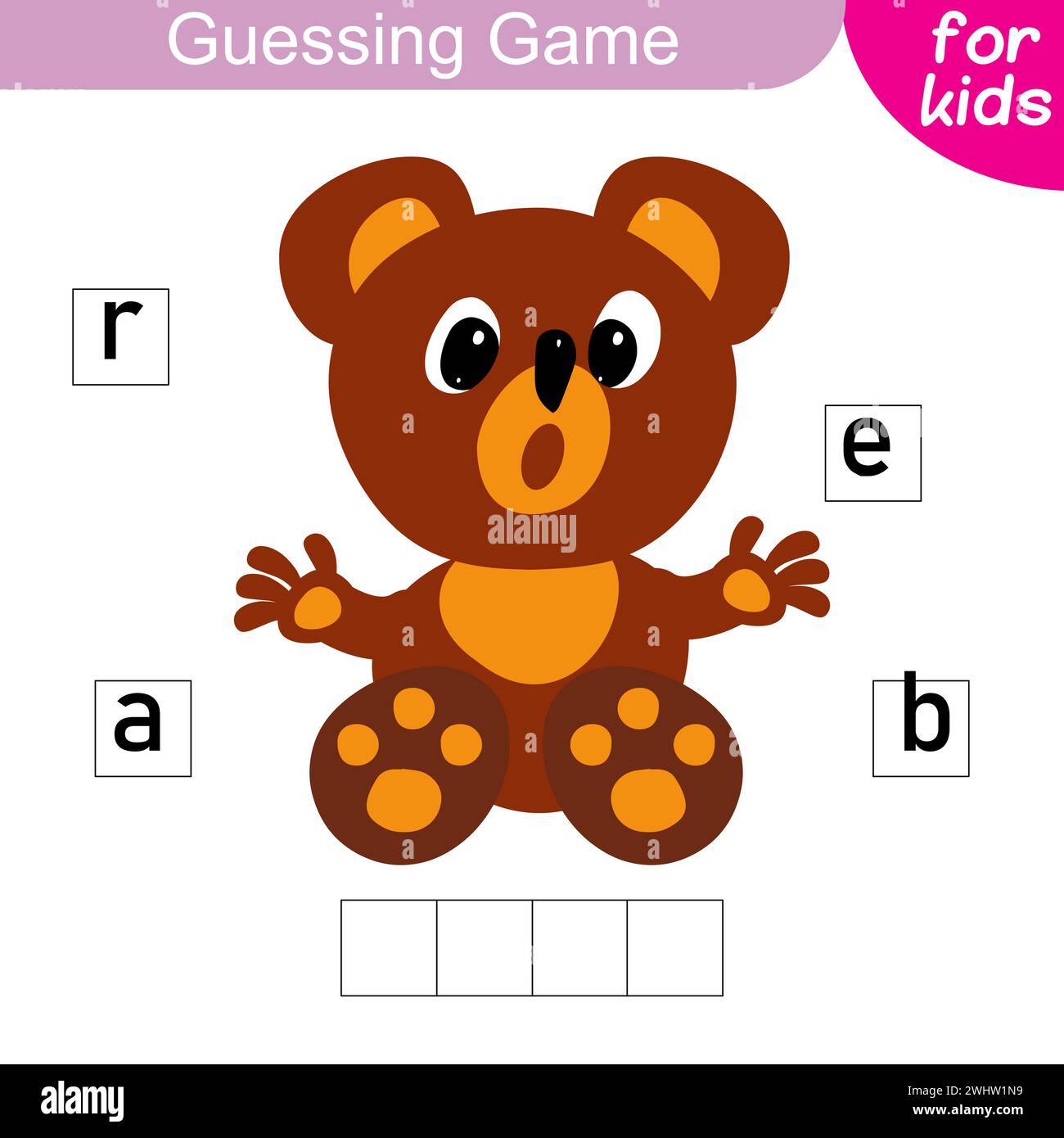 Guess the word. Bear. Logic puzzle game for kids to learn English words ...