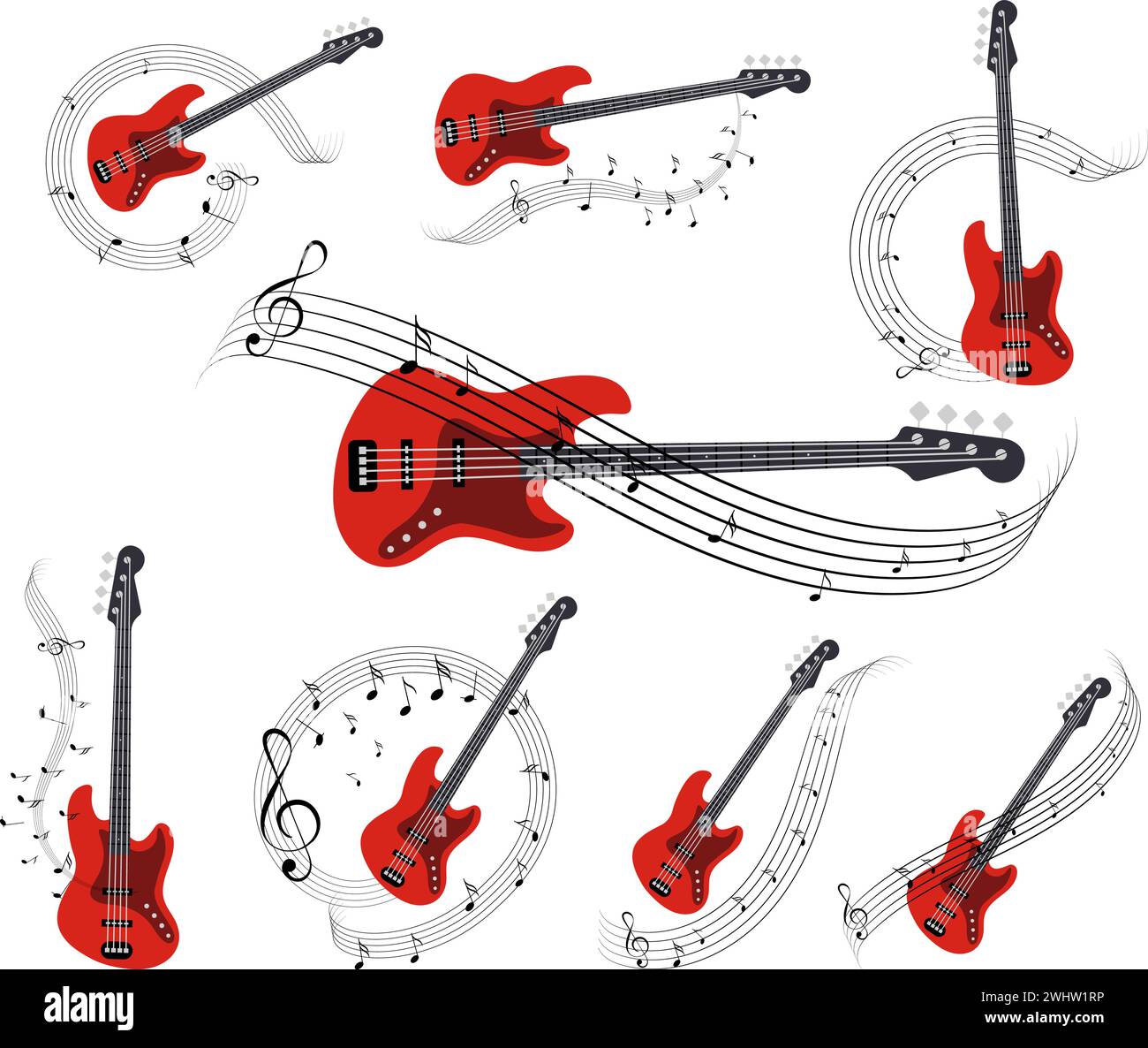 Musical instruments. Set of electric guitars with sheet music.Vector ...