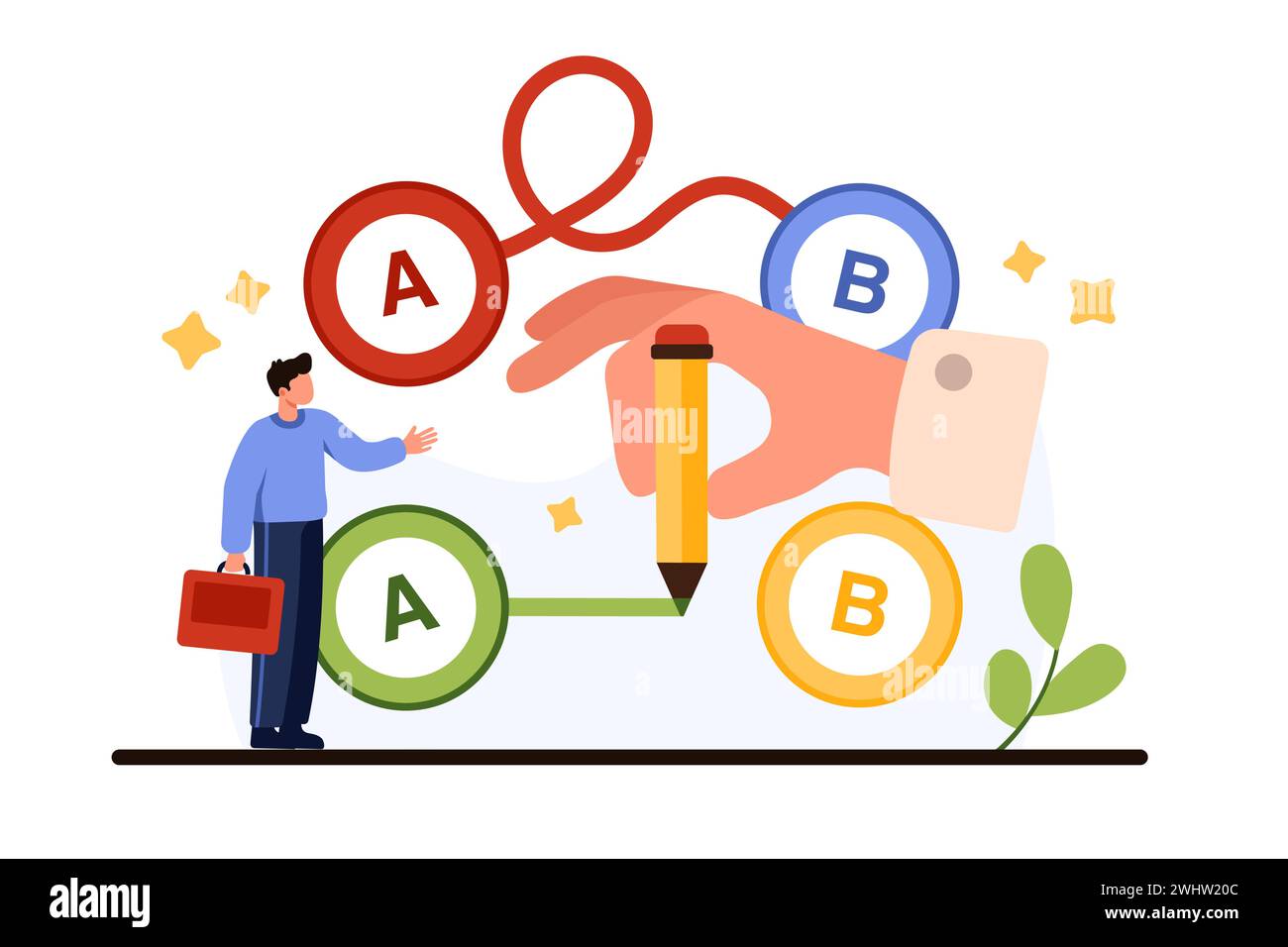 Easy or shortcut way to solve business problem. Giant hand drawing line ... Easy or shortcut way to solve business problem. Giant hand drawing line ...