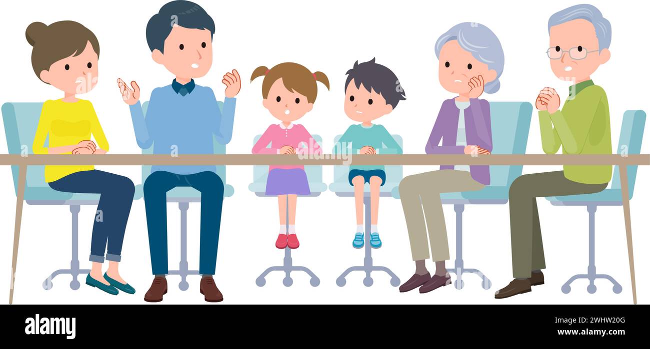 3 generation family having serious discussion.Vector art that is easy ...