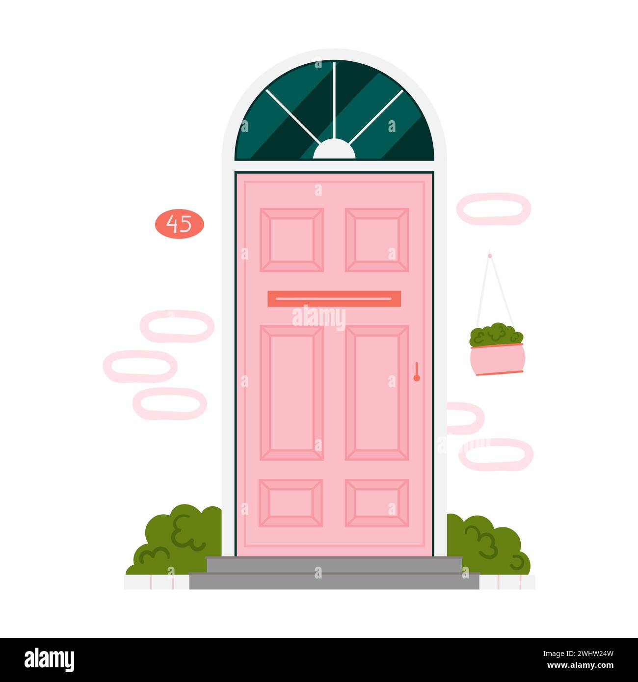 Retro vintage pink door for home apartment isolated vector illustration ...
