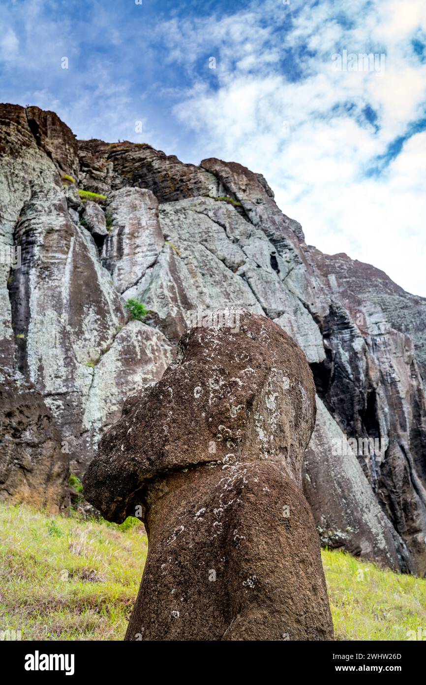 Moais in the quarry of Rano Raraku, in Rapa Nui, Easter Island Stock ...